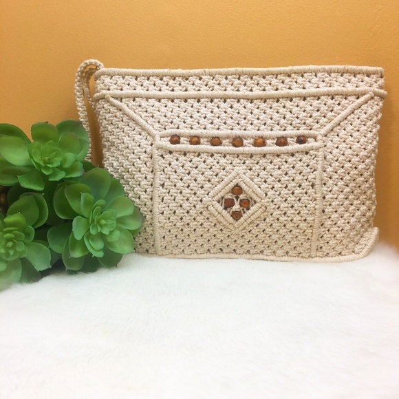 Vintage | Bags | Vintage 8s Macrame Clutch With Beads | Poshmark